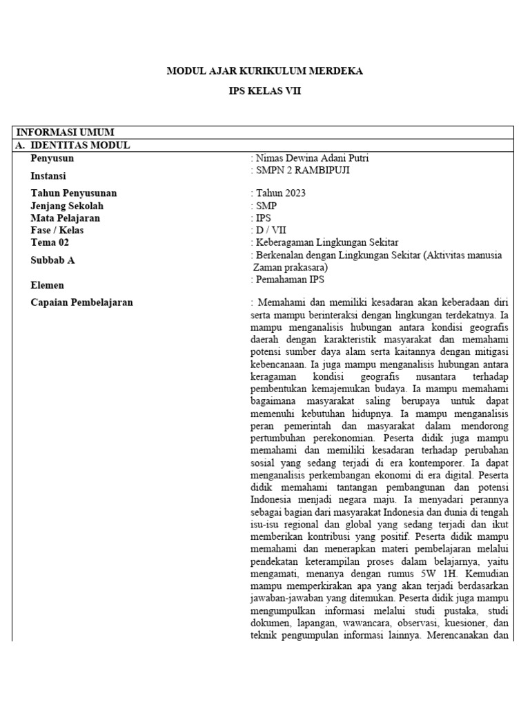 Modul Ajar Kumer Ips 7 Per 4 | PDF