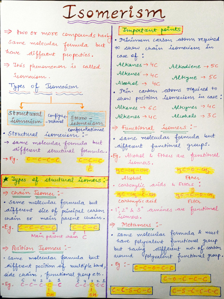 Isomerism Short Notes | PDF | Molecules | Hydrogen