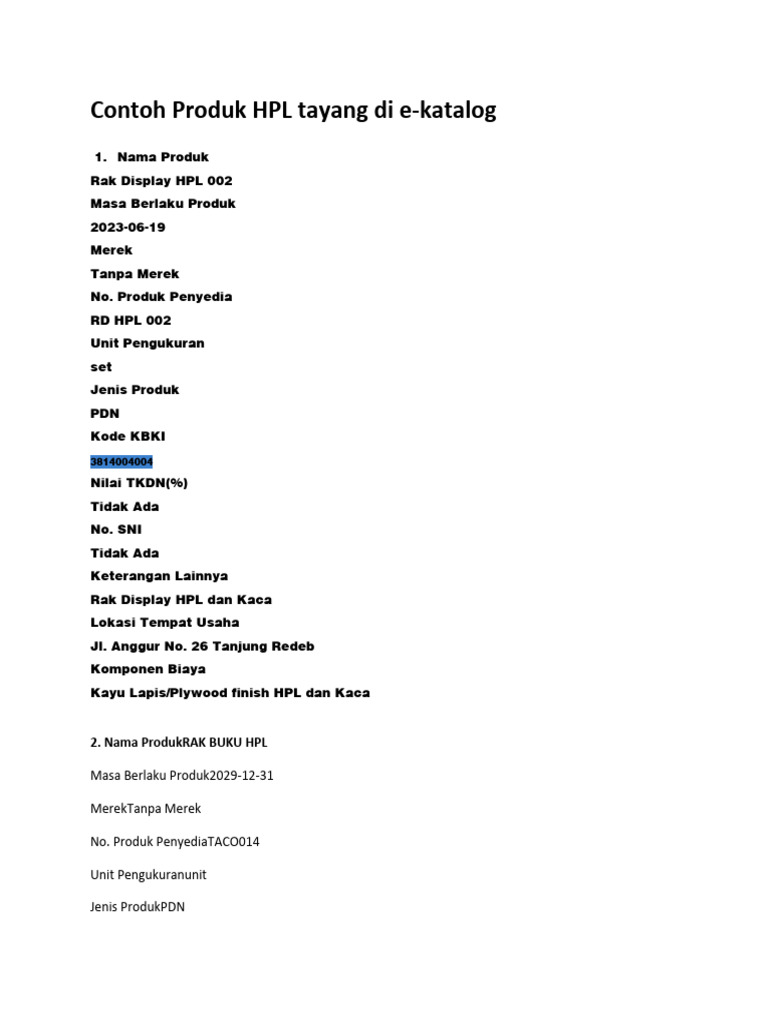 Contoh Produk HPL Di KATALOG | PDF