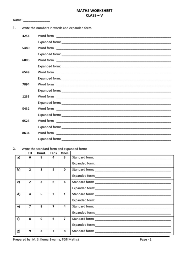 Maths Class V Worksheet For Fa1 Revision 1 | PDF | Triangle | Banks