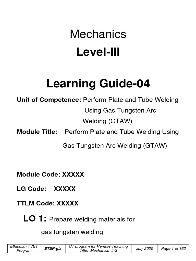 Mechanics L3 - Perform Plate and Tube Welding (GTAW) | PDF | Welding ...