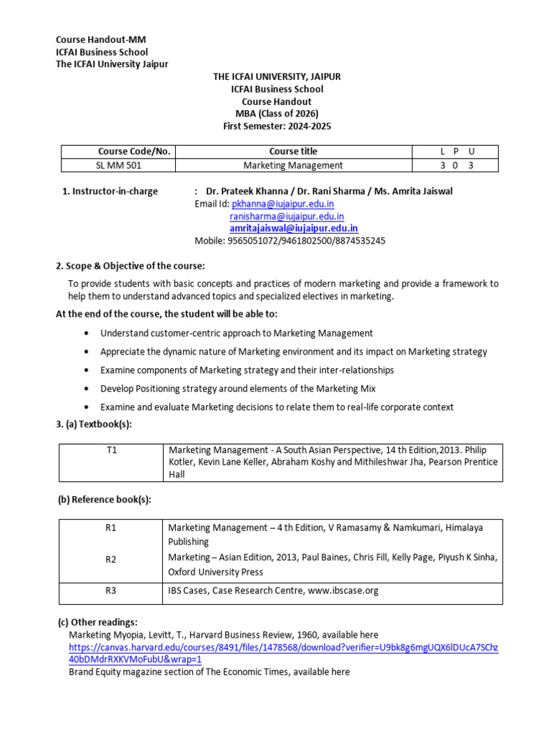 MM Course Handout 2024 | PDF | Marketing | Pricing MM Course Handout 2024 | PDF | Marketing | Pricing