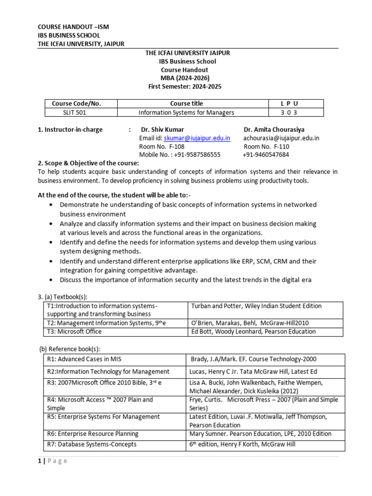 ISM Course Handout 2024 | PDF | Databases | Enterprise Resource Planning ISM Course Handout 2024 | PDF | Databases | Enterprise Resource Planning