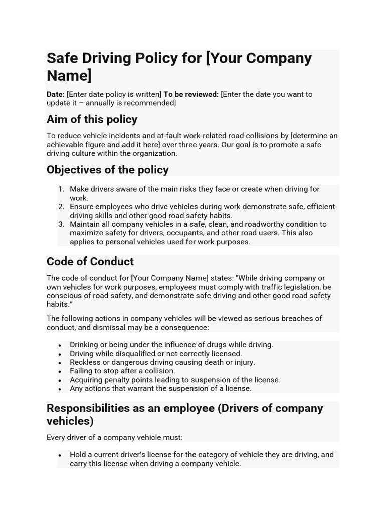 Safe Driving Policy | PDF | Driving | Road Traffic Safety
