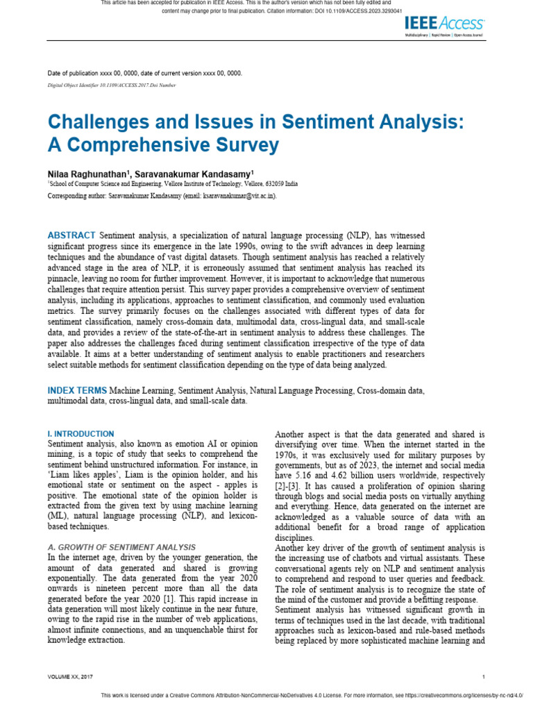 Challenges And Issues In Sentiment Analysis A Comprehensive Survey Pdf Machine Learning