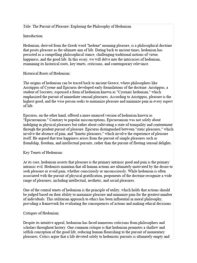 Philosophy - Hedonism | PDF | Hedonism | Pleasure