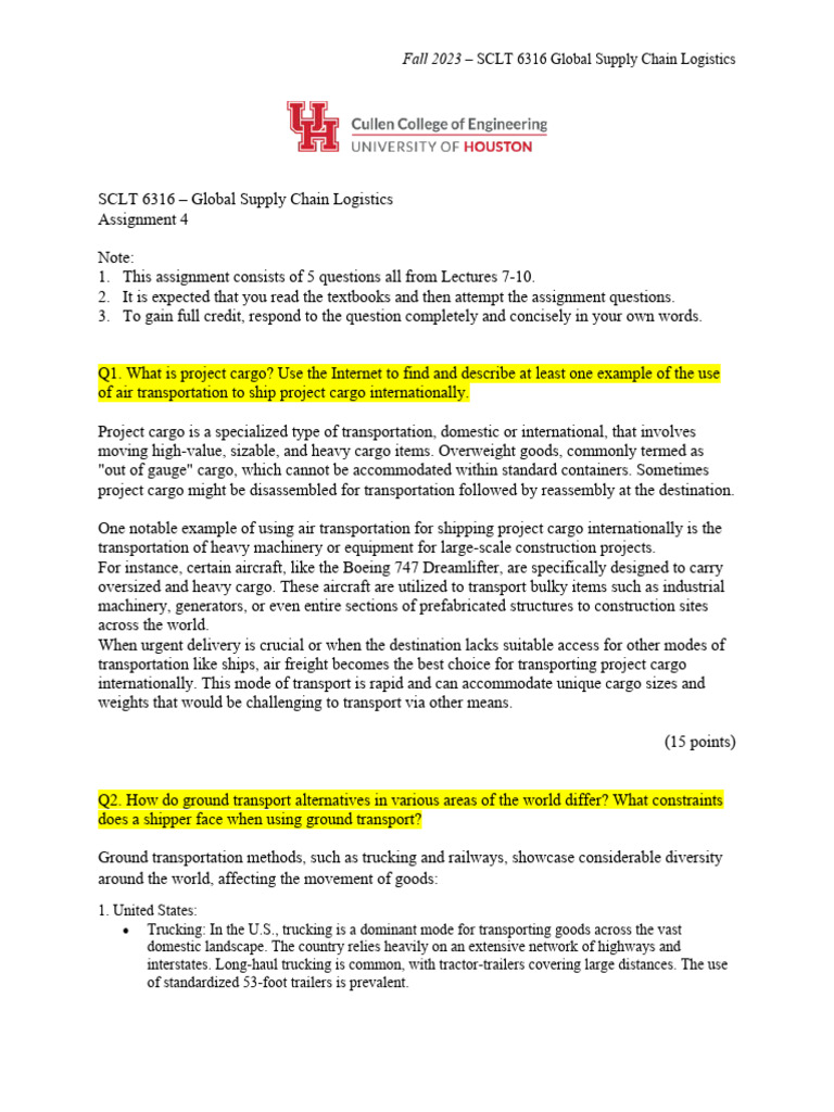 SCLT 6316 Assignment 4 | PDF | Lean Manufacturing | Transport