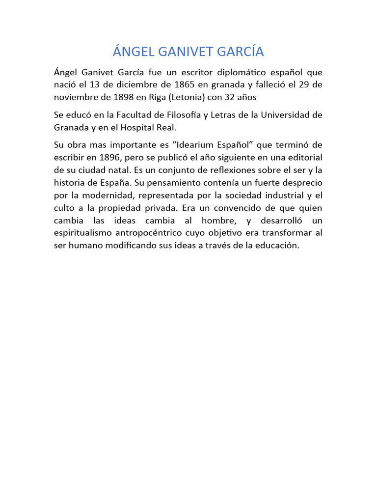 Ángel Ganivet: Pensamiento y legado | PDF | Clásicos