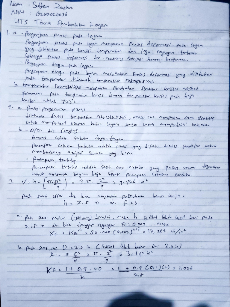 UTS SUBHAN PEMBENTUKAN LOGAM | PDF