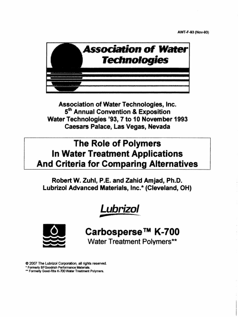 The Role of Polymers in Water Treatment Applications and Criteria For ...