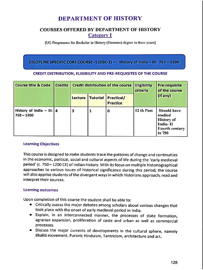 History (Hons) Syllabus - 3rd SEM | PDF