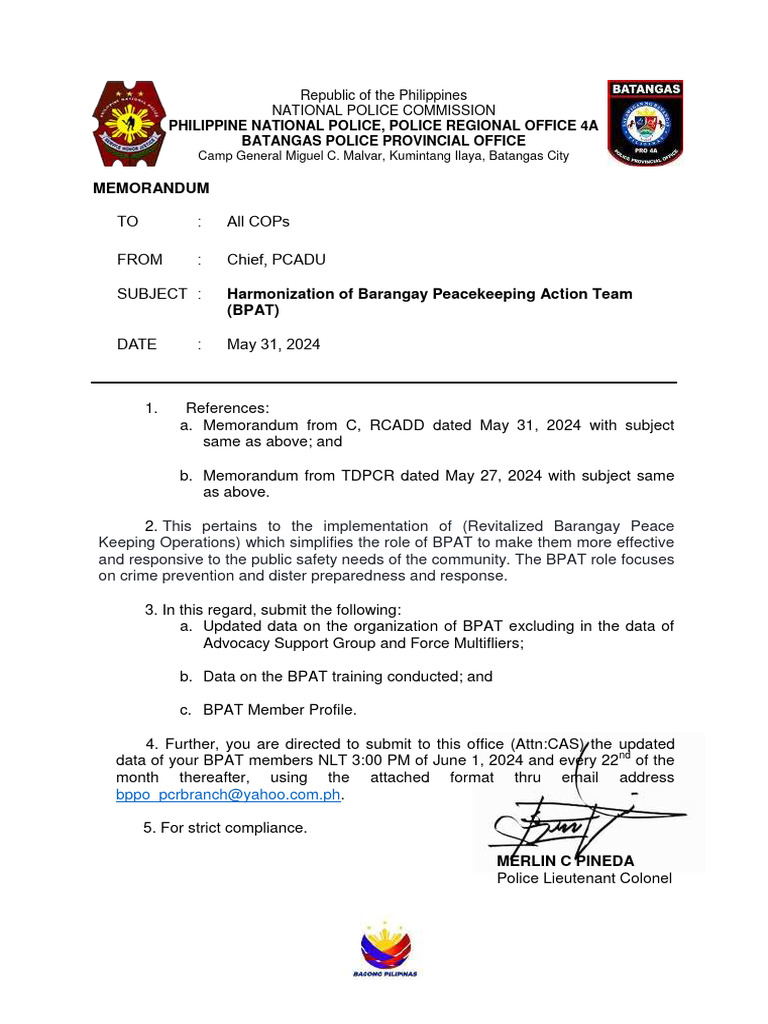 BPAT Harmonization Memo | PDF