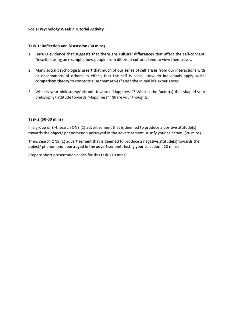 Social Psychology Tutorial Tasks | PDF