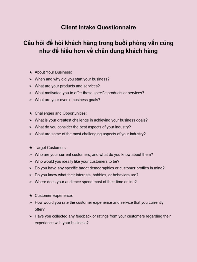 Client Intake Questionnaire | PDF