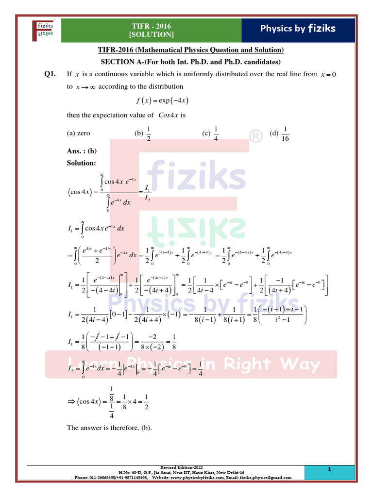 TIFR 2016 Physics Solutions | PDF | Eigenvalues And Eigenvectors | Ion