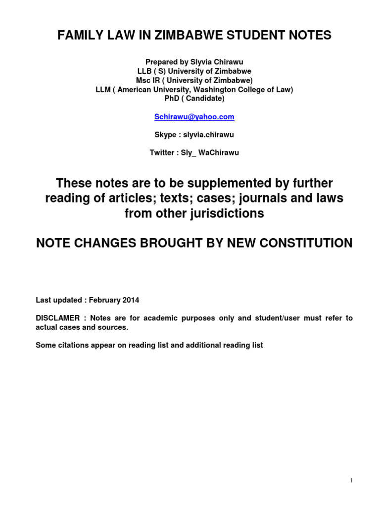 Family Law Notes 2014 | PDF | Family | Marriage
