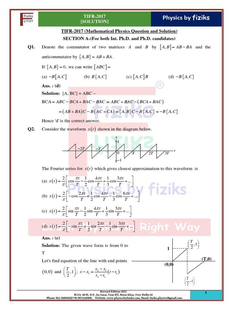 TIFR Question With Solution 2017 | PDF | Eigenvalues And Eigenvectors ... TIFR Question With Solution 2017 | PDF | Eigenvalues And Eigenvectors ...