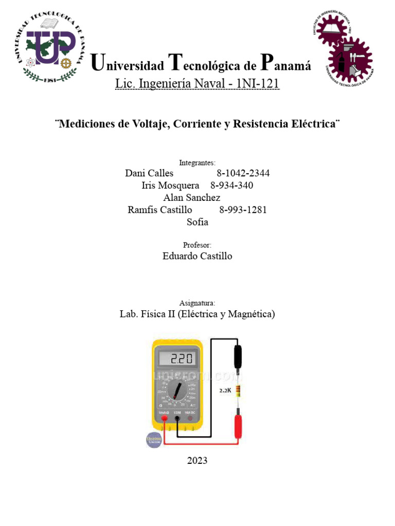Lab1-Medicion de voltaje, resistencia y corriente electrica.1NI-121 daniii | PDF | Corriente ...