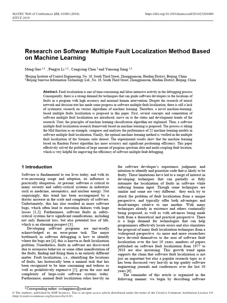 Research On Software Multiple Fault Localization Method Based On Machine Learning | PDF ...
