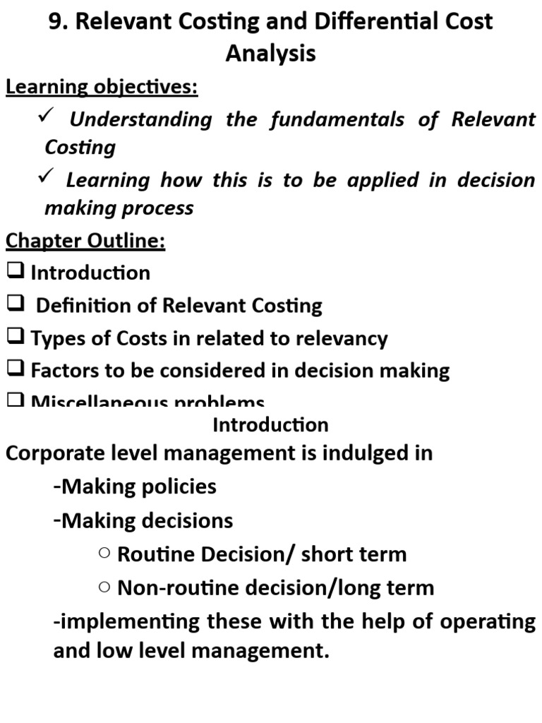 Relevant Costing and Differnetial Cost Analysis | PDF | Cost | Prices
