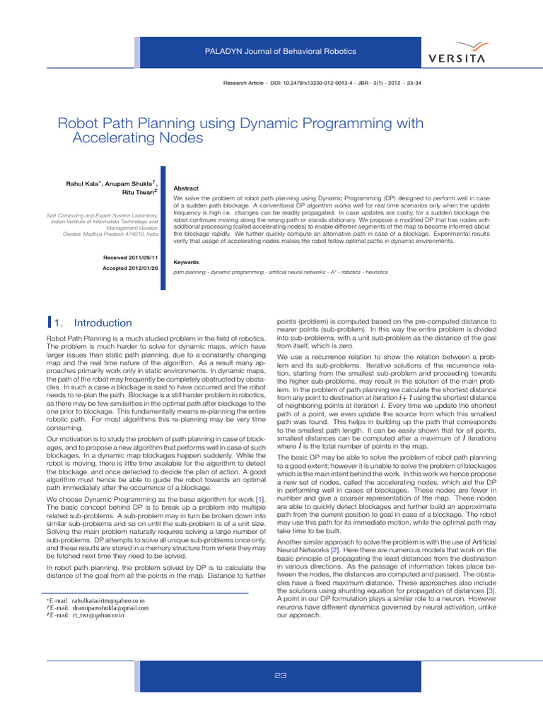 Robot Path Planning Using Dynamic Programming With Accelerating Nodes