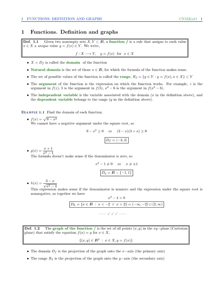 Functions - Notes | PDF | Function (Mathematics) | Zero Of A Function