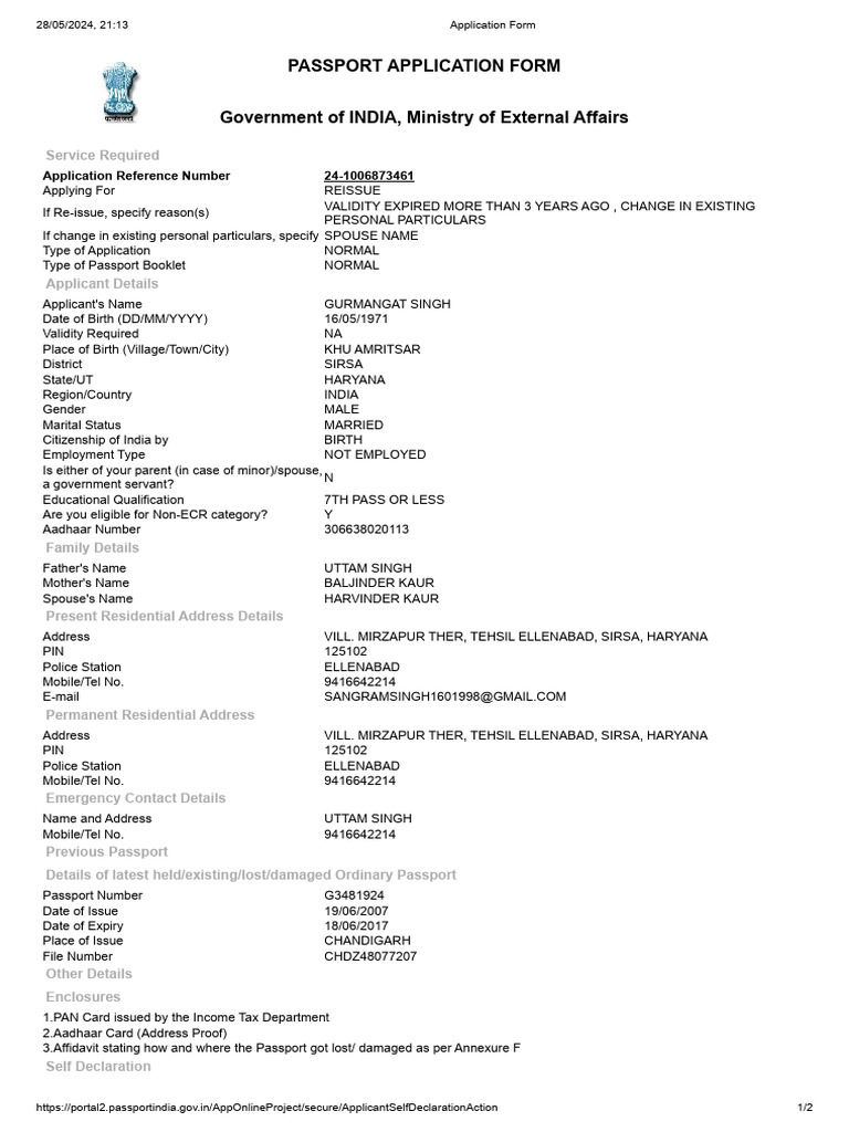 India Passport Reissue Application | PDF | Passport | Government And ...