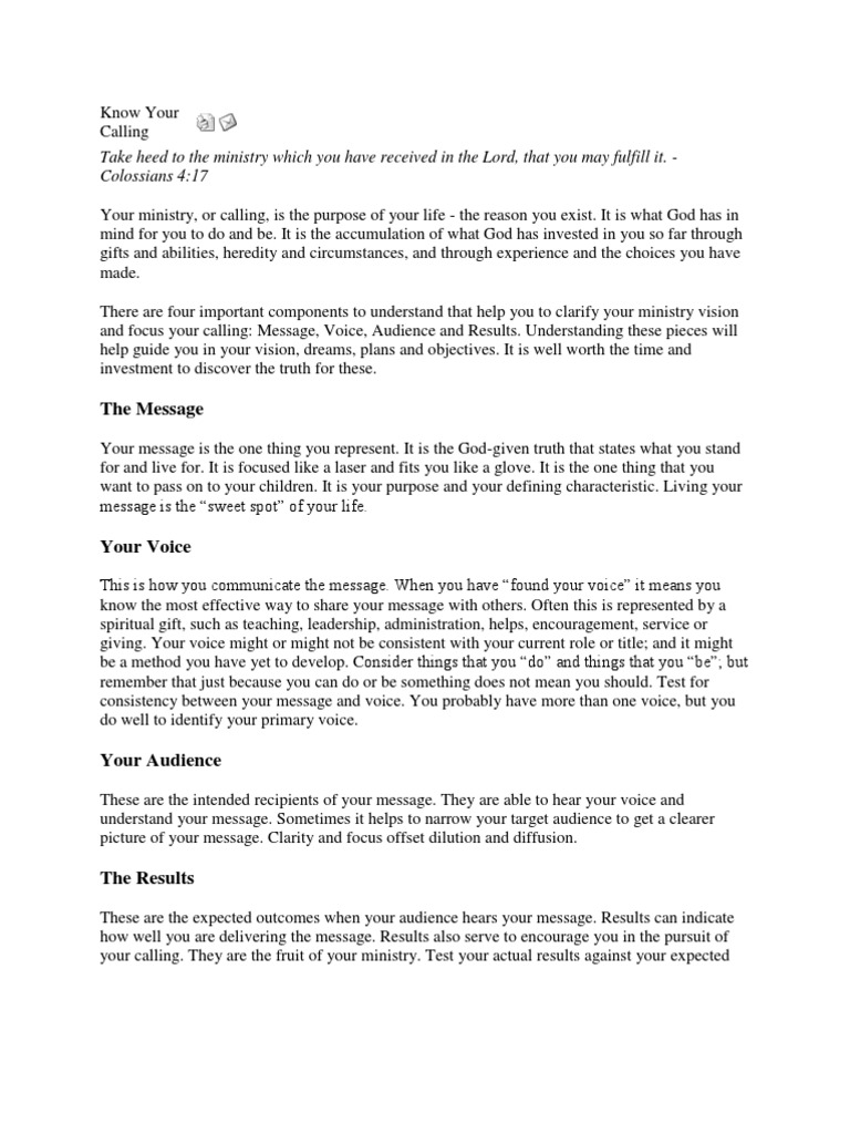 Know Your Calling | PDF | Worship | Gospel Of Mark