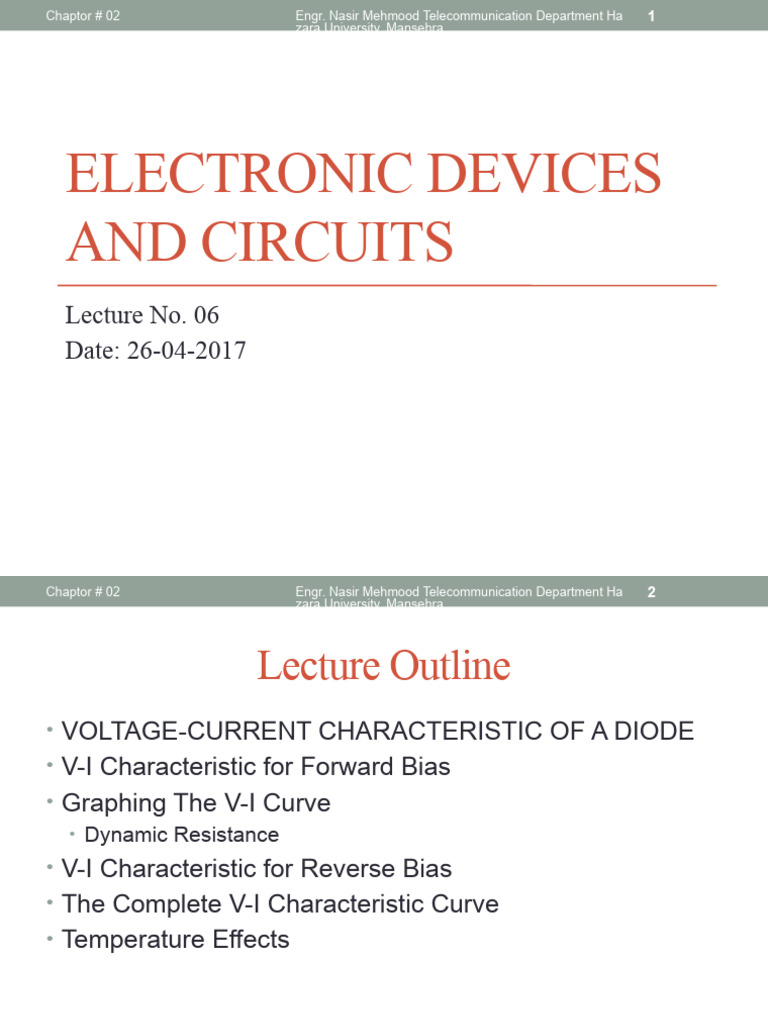 Lecture # 06 - Voltage-Current Relation of Diodes | PDF | P–N Junction | Diode