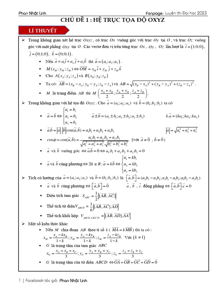 Chu de He Truc Toa Do Oxyz on Thi Tot Nghiep Thpt Mon Toan | PDF