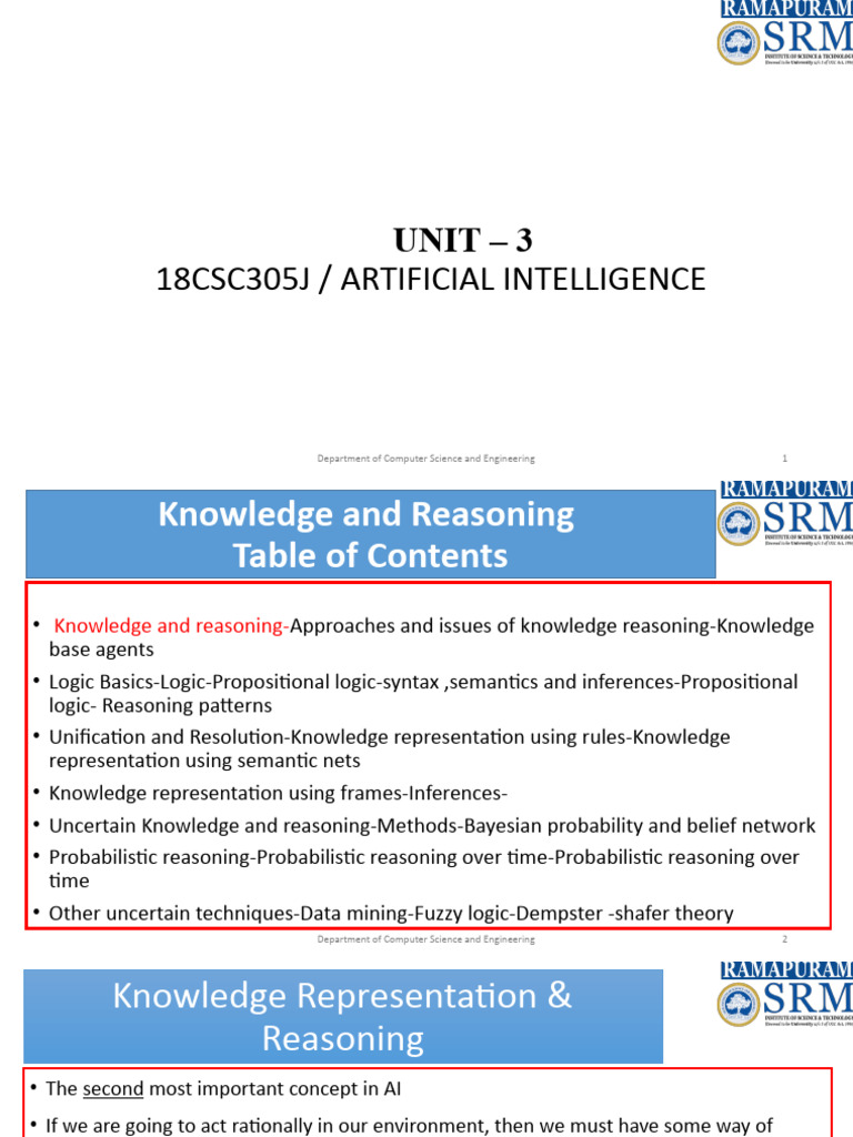 Unit 3 - Ai | PDF | Knowledge Representation And Reasoning | Logic