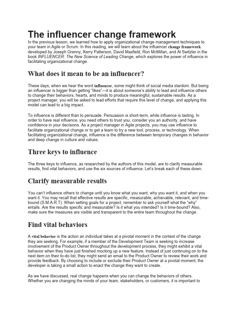 01 - The Influencer Change Framework | PDF | Scrum (Software ...