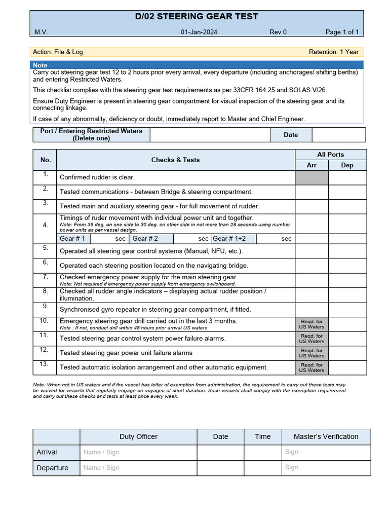 D-02 Steering Gear Test | PDF