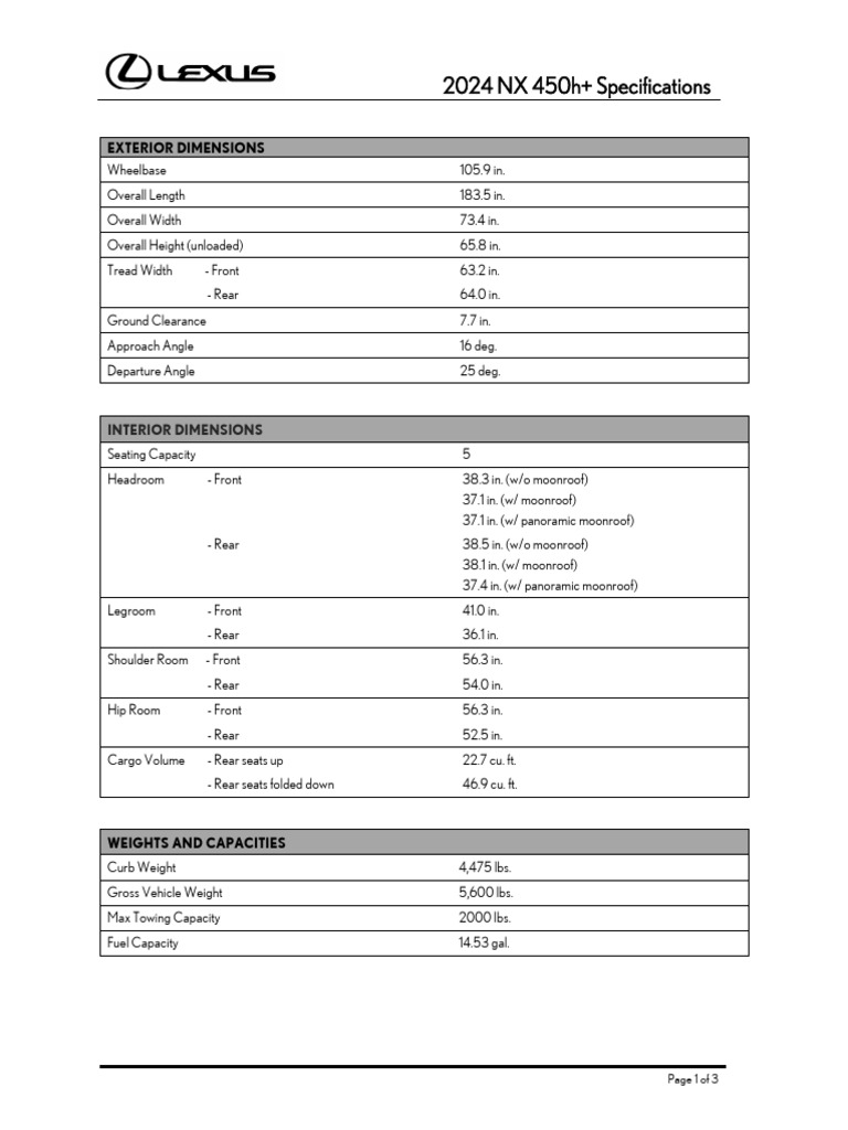 2024-Lexus-NX-450h-Product-Spec-Sheet | Download Free PDF | Fuel ...