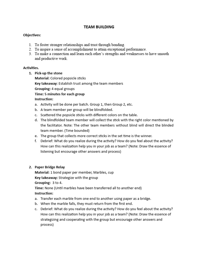 Team Building Activities | PDF | Language Arts & Discipline | Self ...