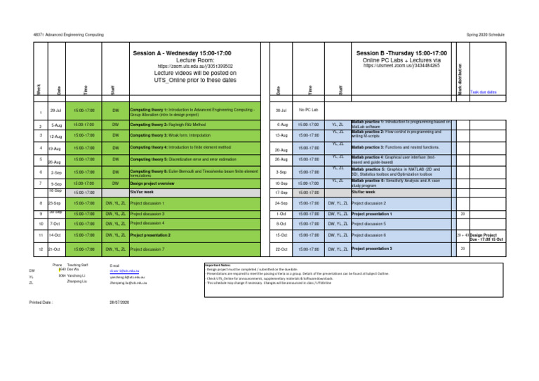 Lecture Schedule - Spring 2020 | PDF | Matlab | Finite Element Method