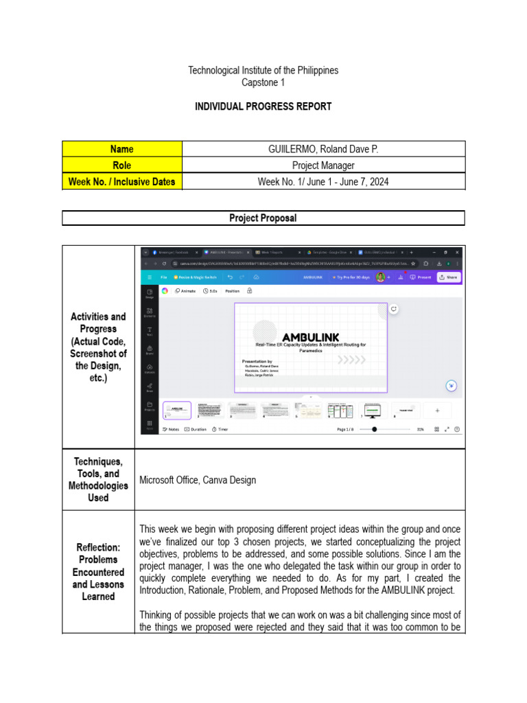 GUILLERMO - Individual Progress Report Week 1 | PDF
