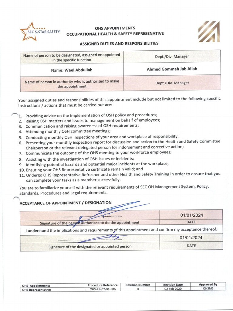 F06-Appointment OHS Represenative | PDF