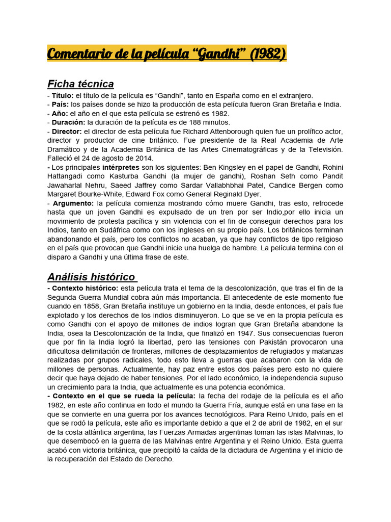 Comentario de La Película "Gandhi" - David Zamora Pomares | PDF ...