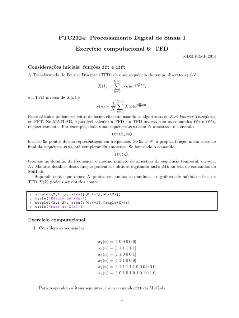 Lab_TFD_2014 | PDF | Transformada Rápida de Fourier (FFT) | Transformada de Fourier