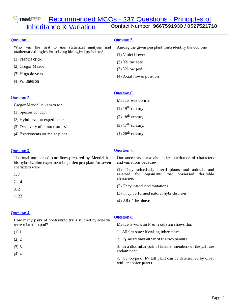 05 - Principles of Inheritance and Variation | PDF | Dominance (Genetics) | Zygosity