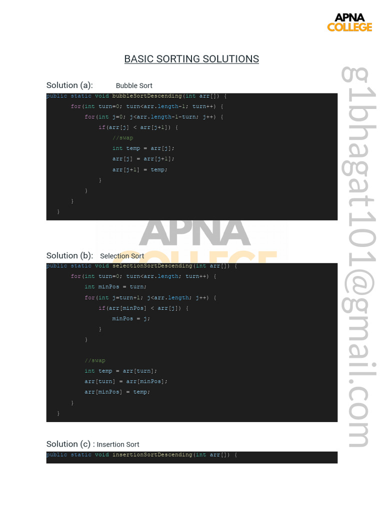 Basic Sorting Solutions | PDF | Teaching Methods & Materials | Computers