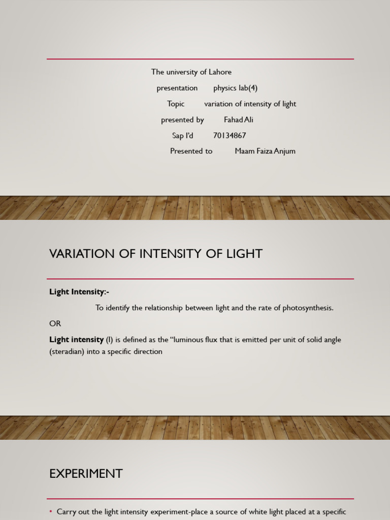 Presentation | PDF | Light | Intensity (Physics)