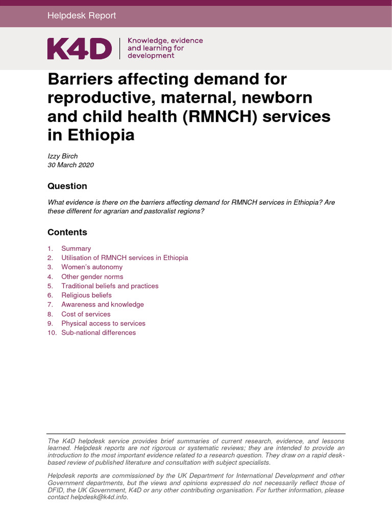 Barriers Affecting Demand For Reproductive, Maternal, Newborn and Child ...