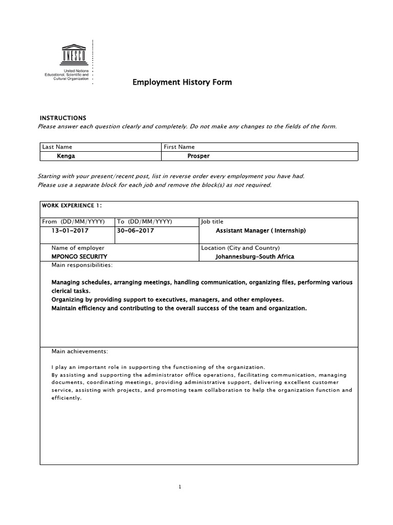UNESCO Employment History For Windows | PDF | Employment | Internship