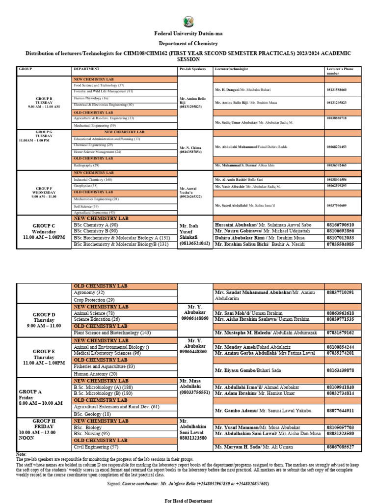 CHM108 Schedule Updated | PDF | Science | Natural Sciences
