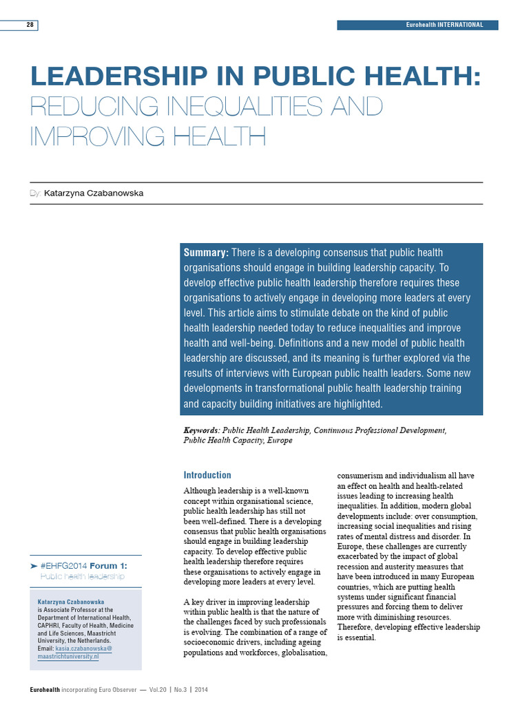 Leadership in Public Health - Reducing Inequalities and Improving ...