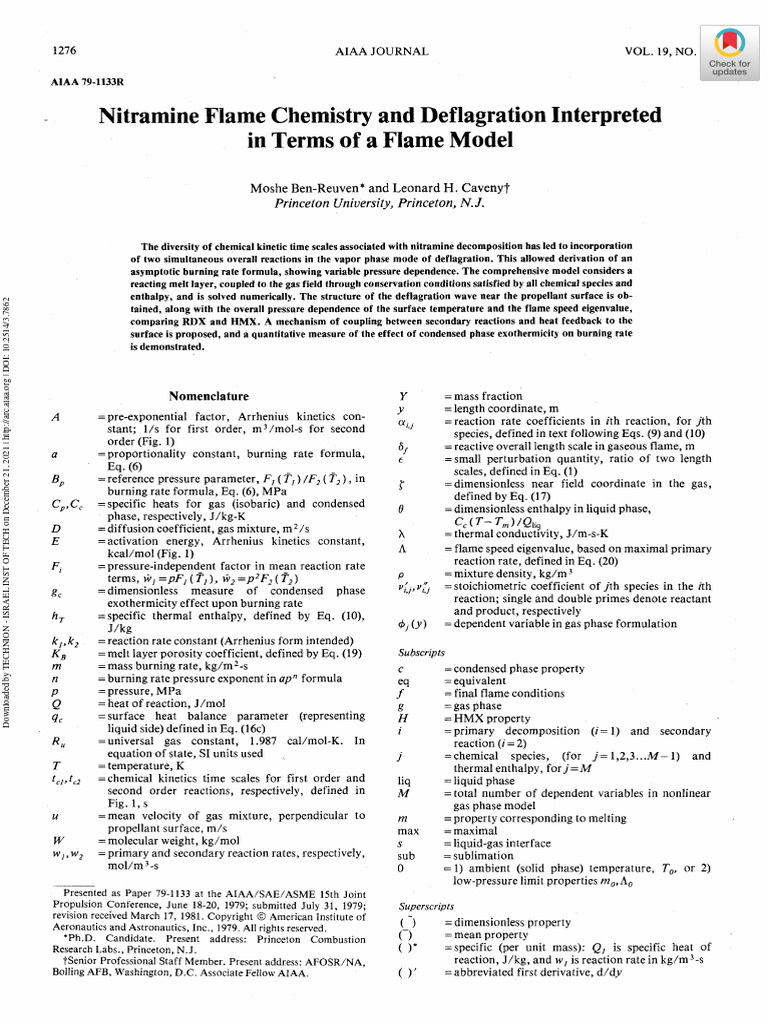 Nitramine Deflagration Flame Model | PDF | Reaction Rate | Combustion