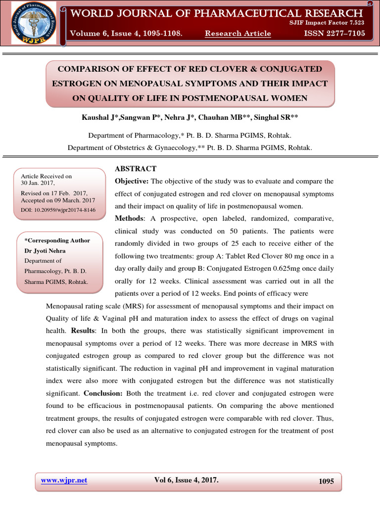 Comparison of Effect of Red Clover & Conjugated Estrogen On Menopausal ...