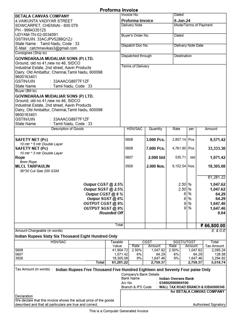 Proforma Invoice | PDF | Taxation | Payments